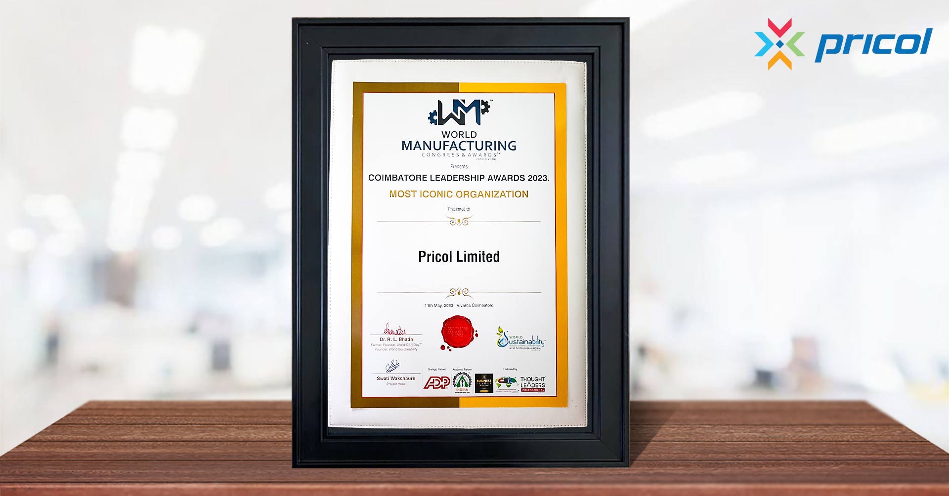 Most Iconic Organization Award by World Manufacturing Congress - Pricol